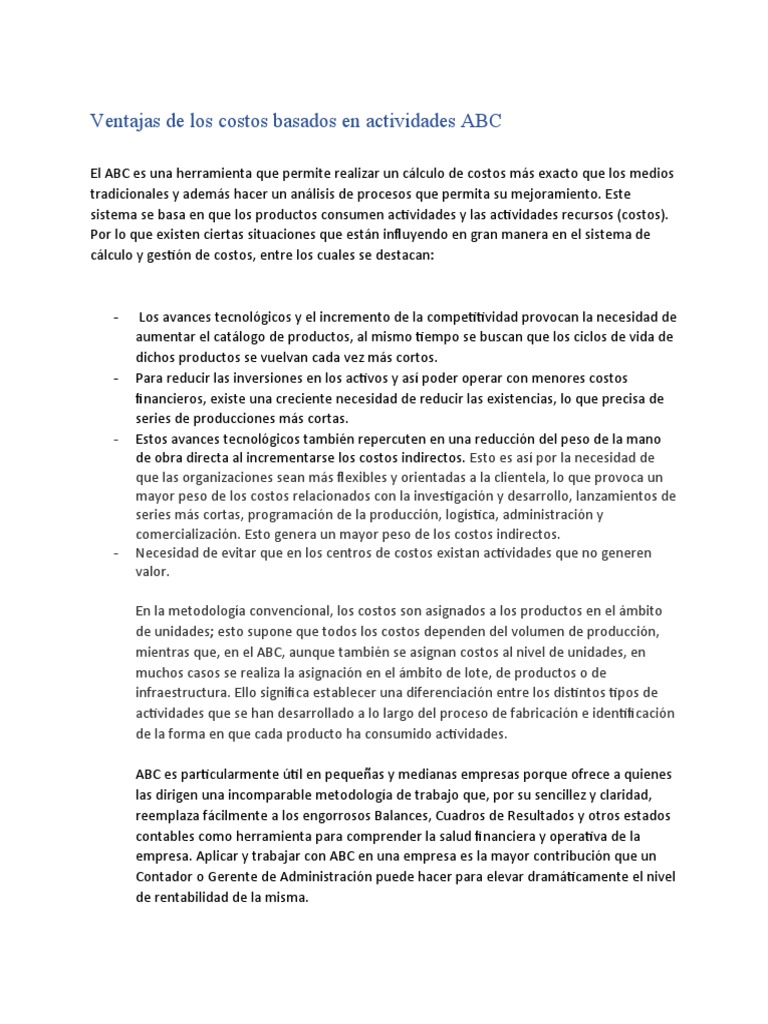 Ventajas y Desventajas Del Sistema ABC | PDF | Contabilidad | Economias