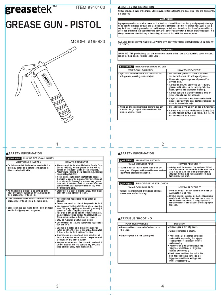 Grease Gun Safety Guide | PDF