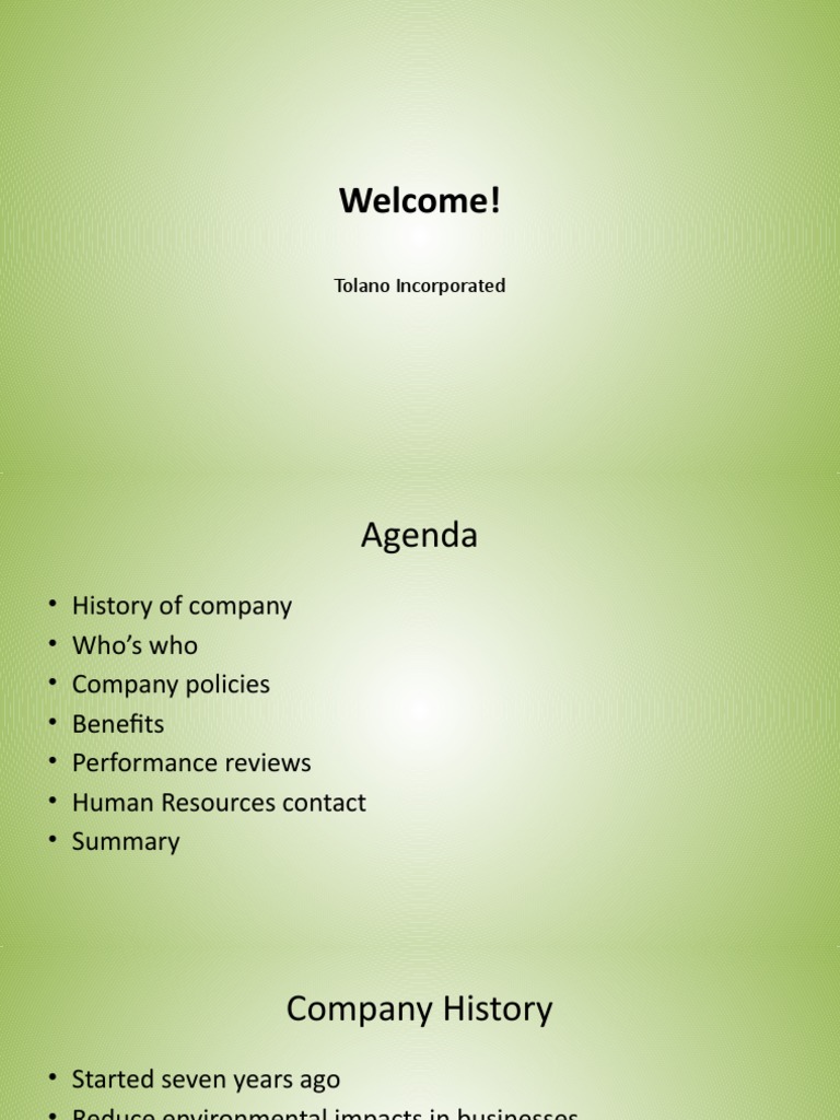 Tolano Inc. Employee Orientation Guide | PDF | Employment | Human Resources