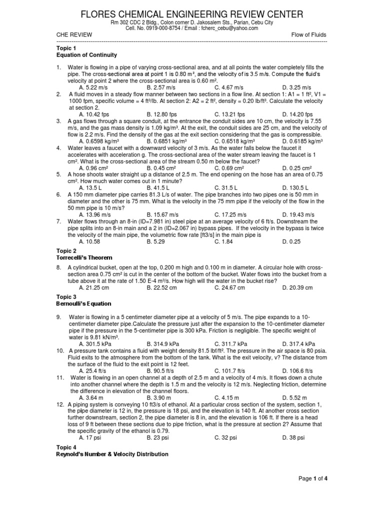 Review Chem Eng3 Flow of Fluids PDF | PDF