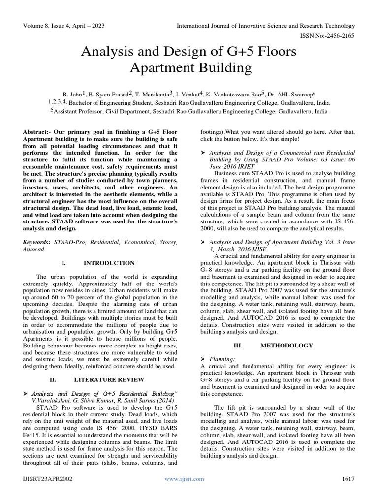 G+5 Apartment Building Design Analysis | PDF