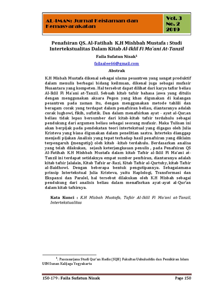 Analisis Tafsir Al-Iklil K.H. Misbah | PDF