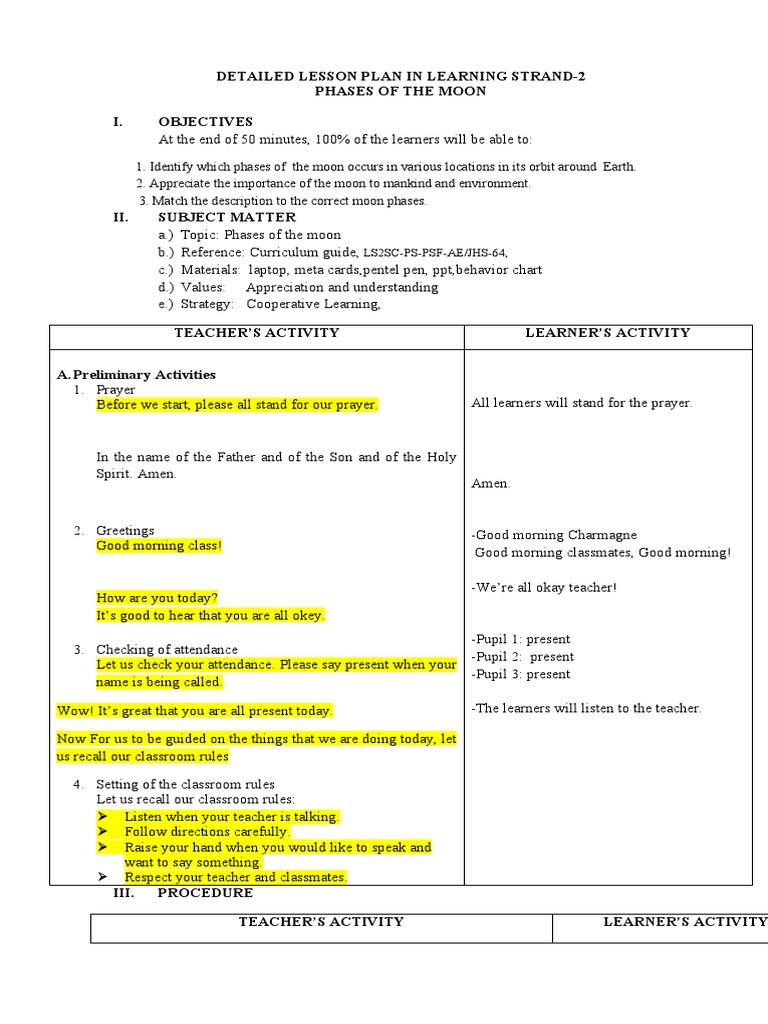 Detailed Lesson Plan in LS2, Phases of The Moon | PDF