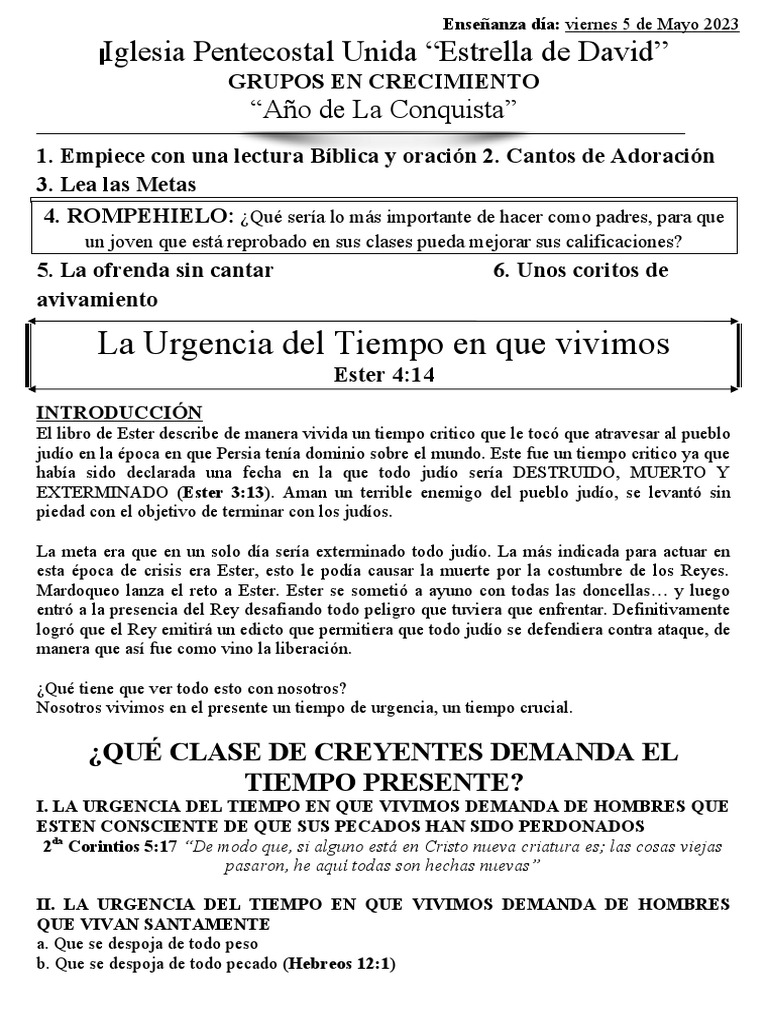 1 - La Urgencia Del Tiempo en Que Vivimos | Descargar gratis PDF | Esther | Creencia religiosa y ...