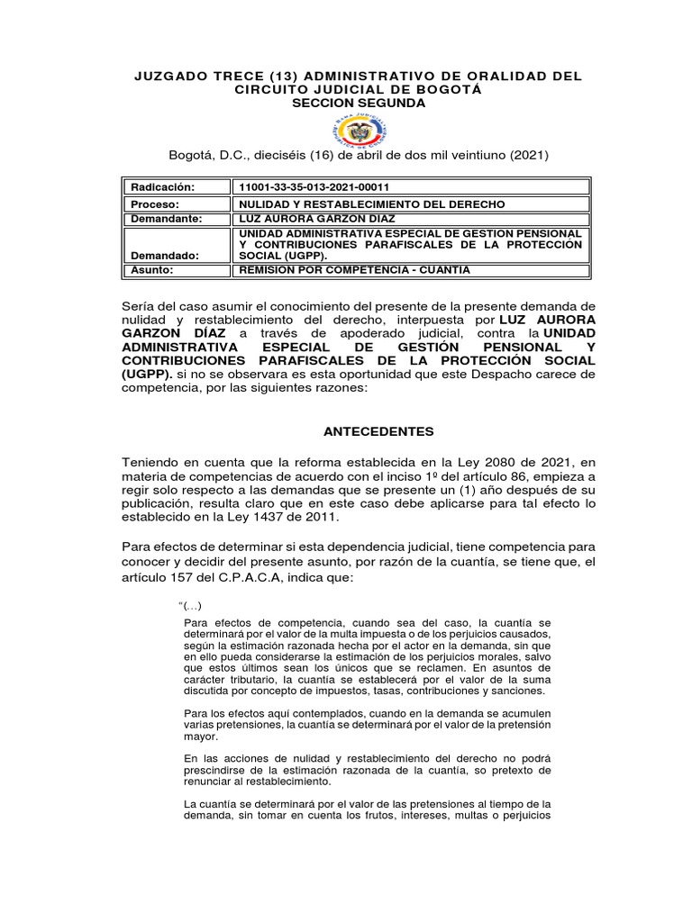 2021-011 - Auto Remite Por Competencia - Factor Cuantia | PDF ...