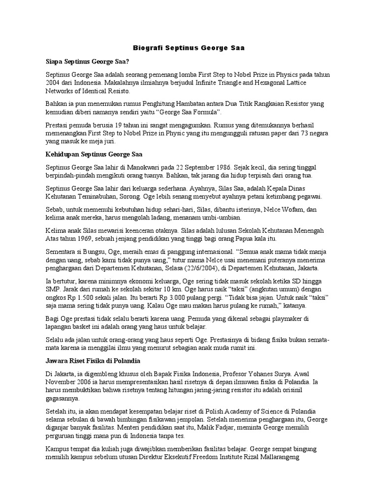 Biografi Septinus George Saa | PDF