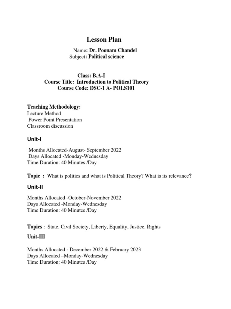 Political Science Lesson Plans Overview | PDF | Sampling (Statistics ...