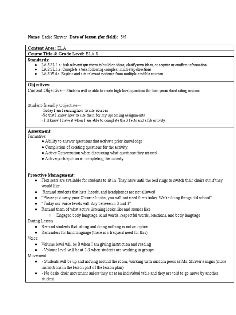 3 Facts and A Fib Lesson Plan | PDF