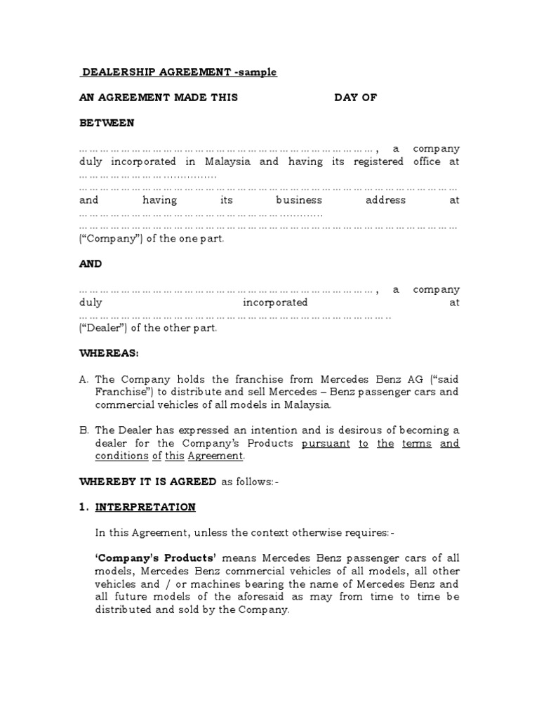 Dealership Agreement | PDF | Franchising | Breach Of Contract