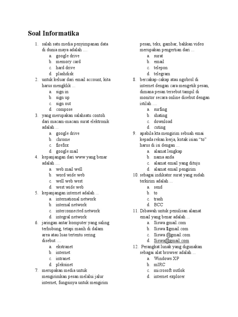 Soal Informatika Kelas 9 | PDF