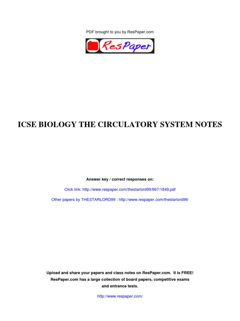 ICSE Class 10 Circulatory System Notes | PDF