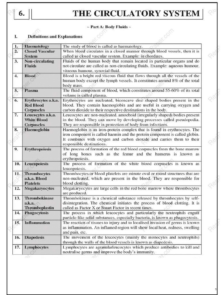 ResPaper_ICSE_BIOLOGY_THE_CIRCULATORY_SYSTEM_NOTES (1) | PDF | Heart ...