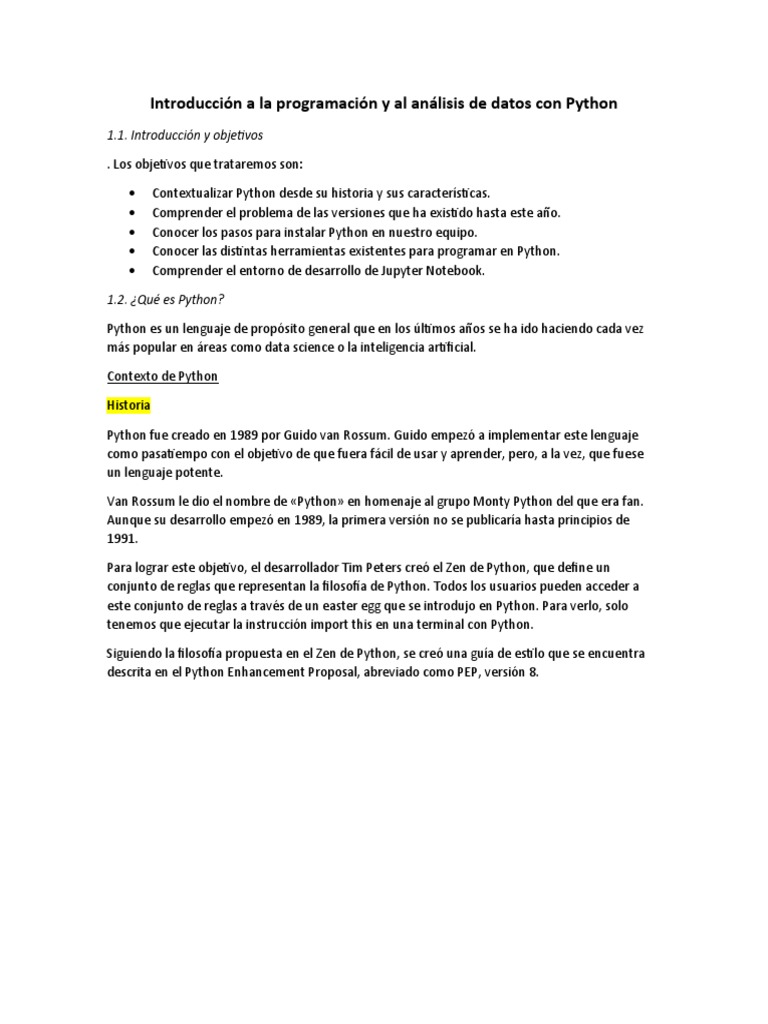 Introducción A La Programación y Al Análisis de Datos Con Python | PDF | Python (lenguaje de ...