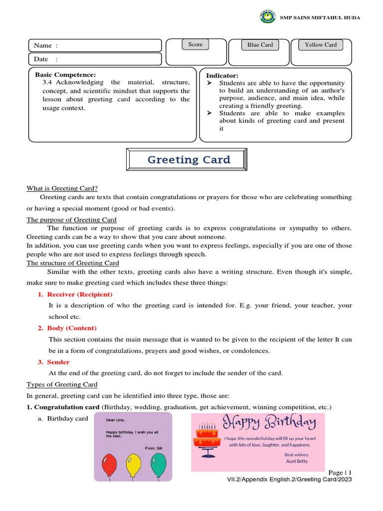 English Appendix Greeting Card | PDF