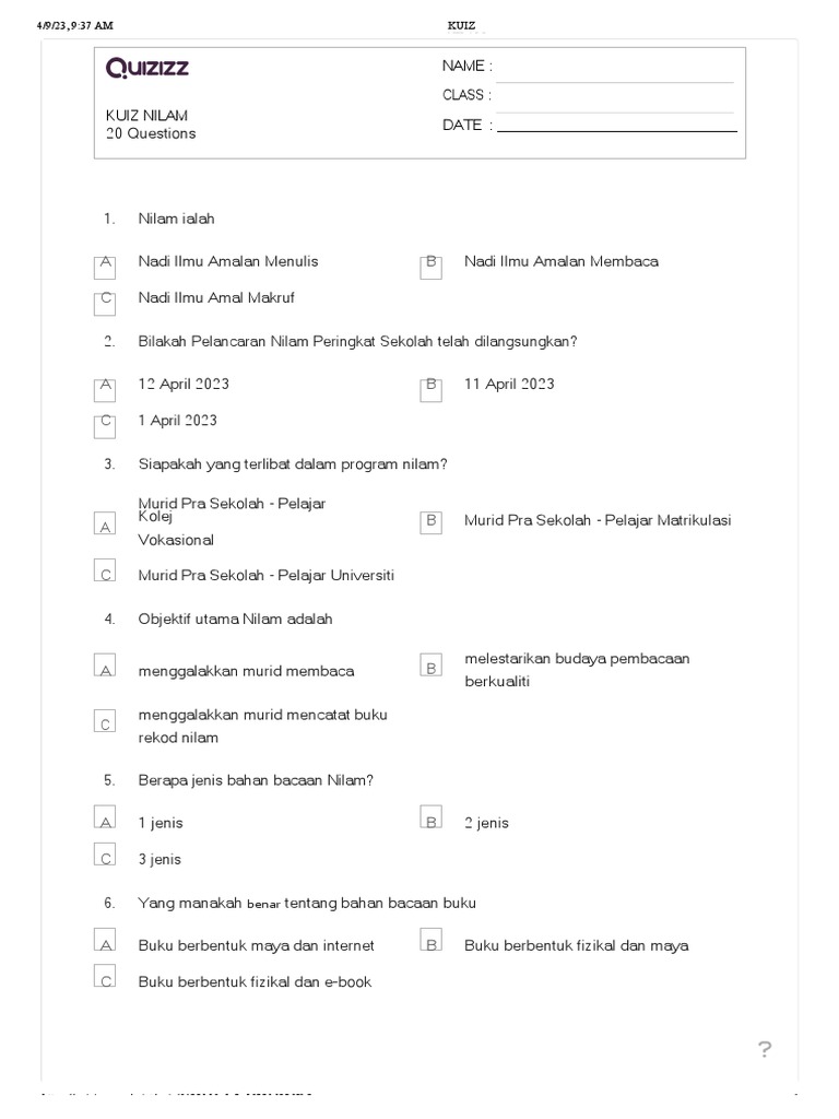KUIZ NILAM SET 1.docx | PDF