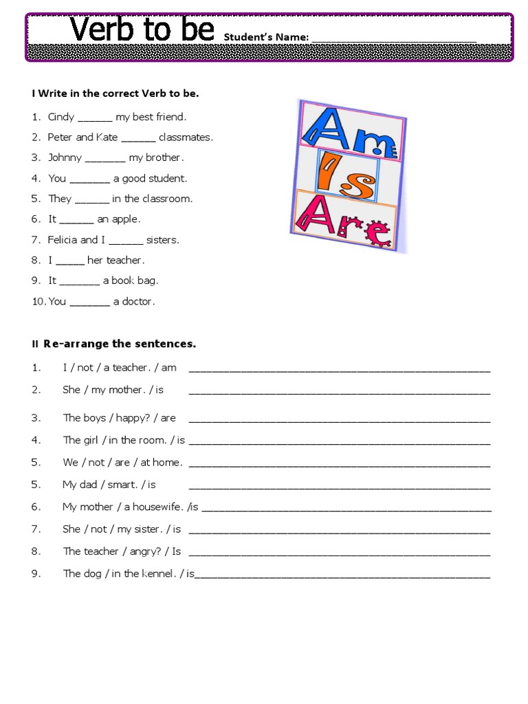 Verb To Be Worksheet | PDF | Syntax | Cognitive Science