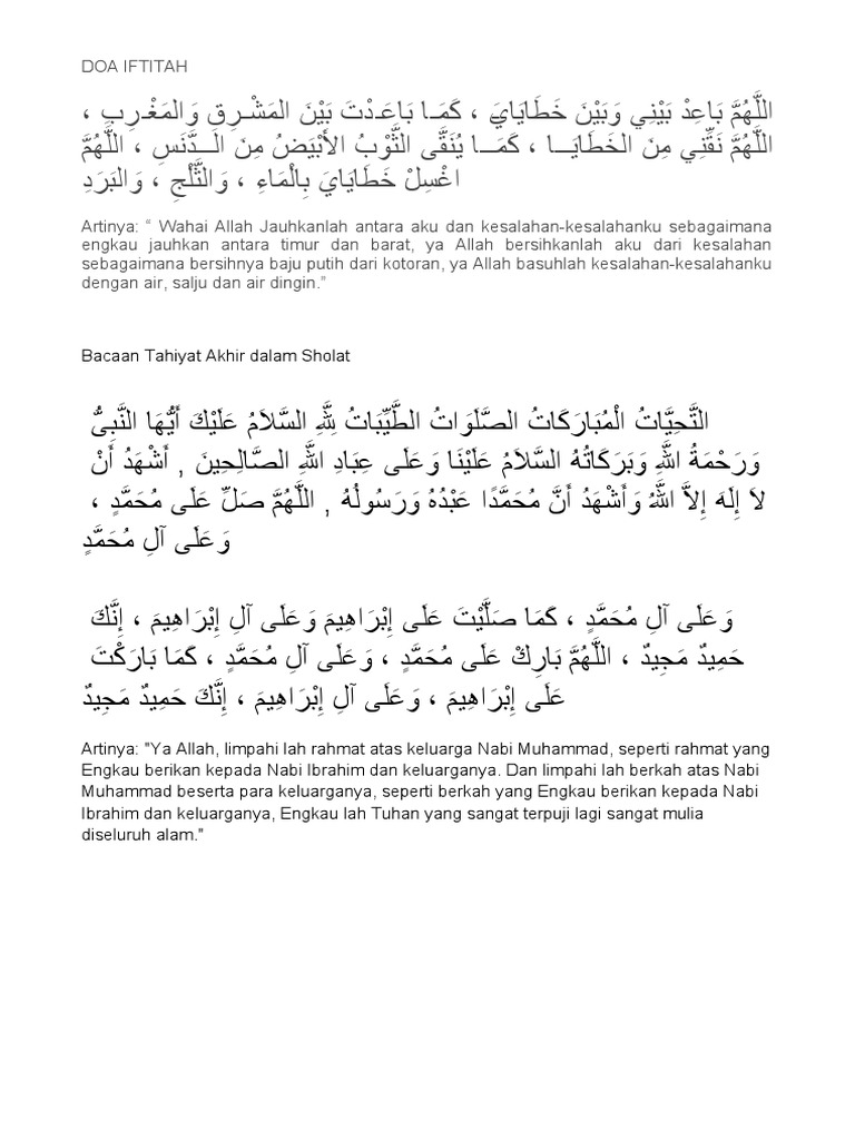 Doa Iftitah dan Bacaan Tahiyat Akhir Sholat | PDF