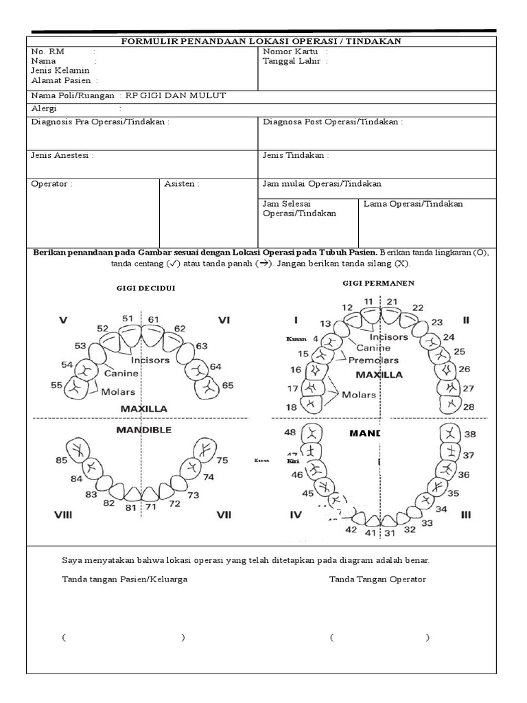 Form Gigi Penandaan Lokasi Tindakan | PDF