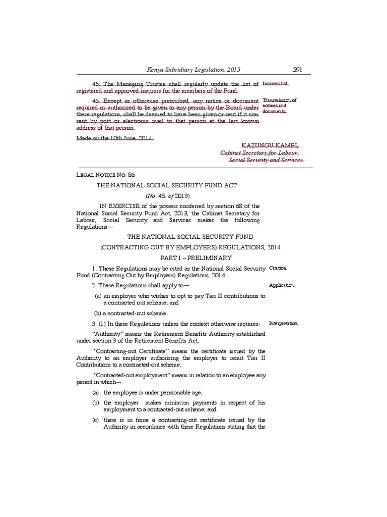 National Social Security Fund Regulations | PDF | Employment | Pension