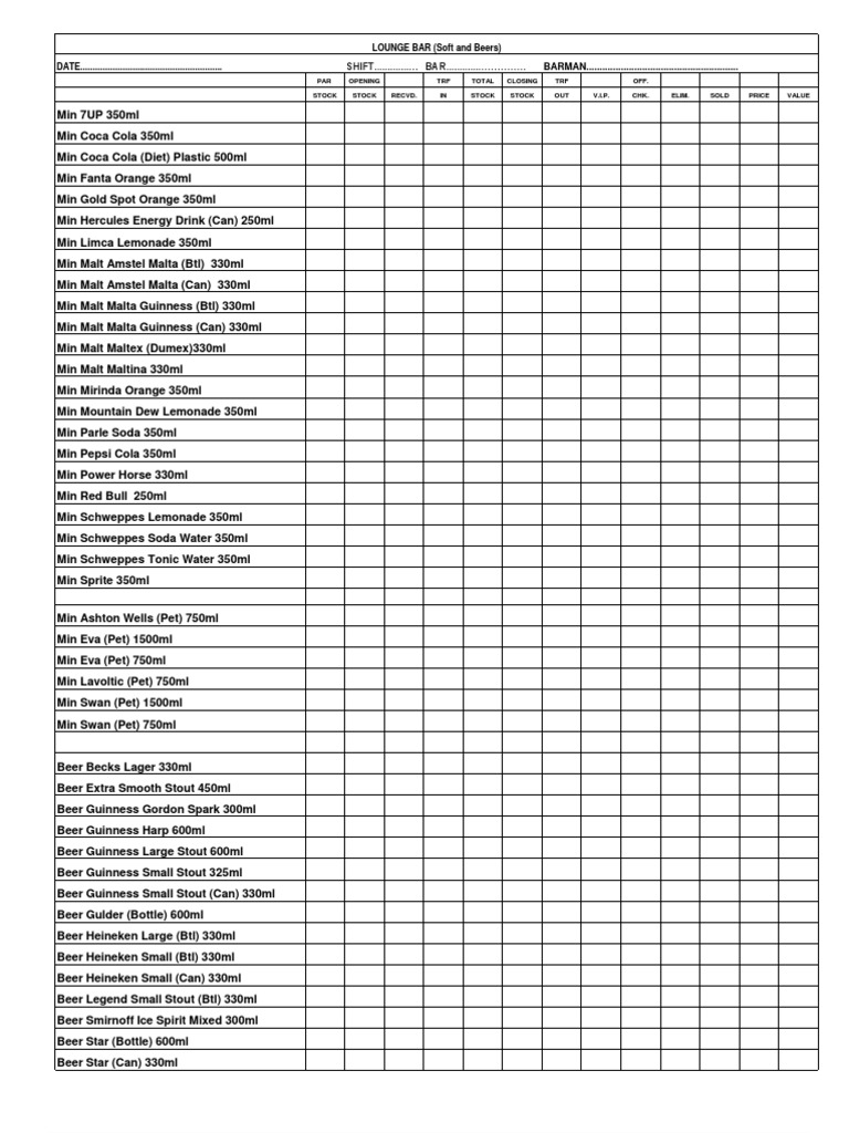 Bar Stock Sheet Template