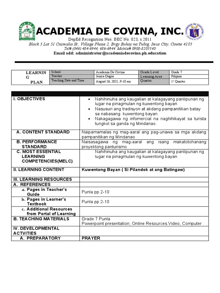 LP - Filipino 7 - 1st QT | PDF