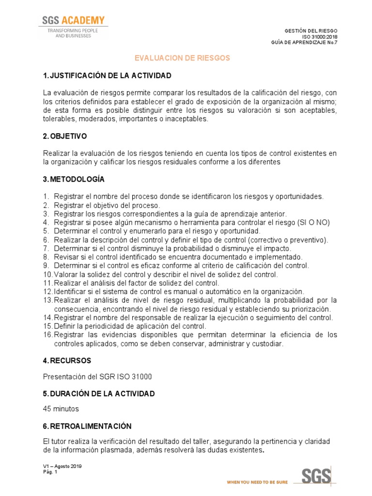 Actividad de Aprendizaje 7 - Evaluación de Riesgos | PDF | Riesgo ... Actividad de Aprendizaje 7 - Evaluación de Riesgos | PDF | Riesgo ...