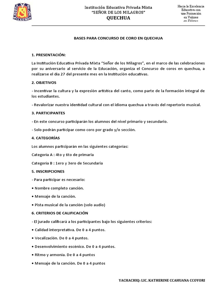 Bases para El Concurso de Coros en Quechua | PDF
