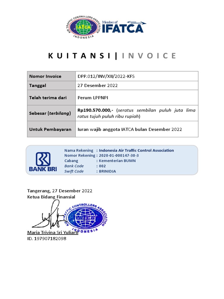 DPP012-INV-XII-2022-KFS - Invoice (Kuitansi) IATCA Iuran Wajib Desember ...
