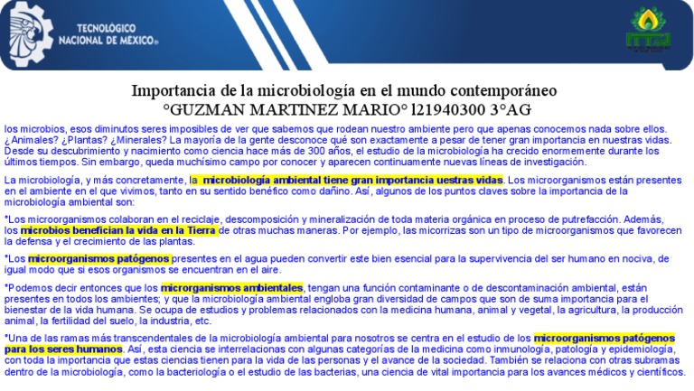 Importancia de La Microbiología en El Mundo Contemporáneo | PDF | Microbiología | Microorganismo