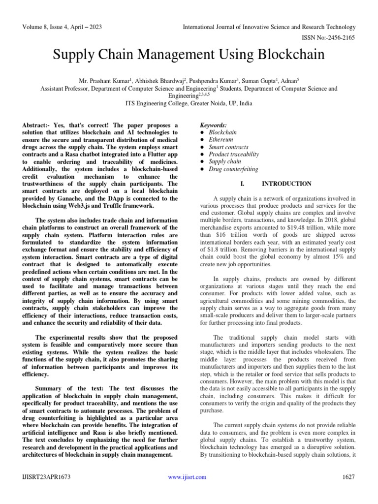 Supply Chain Management Using Blockchain | PDF Supply Chain Management Using Blockchain | PDF