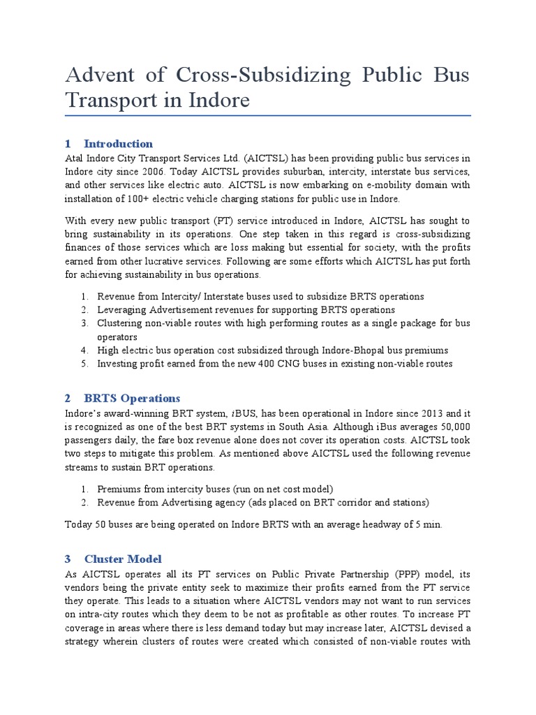Cross Subsidizing Bus Operations in Indore | PDF