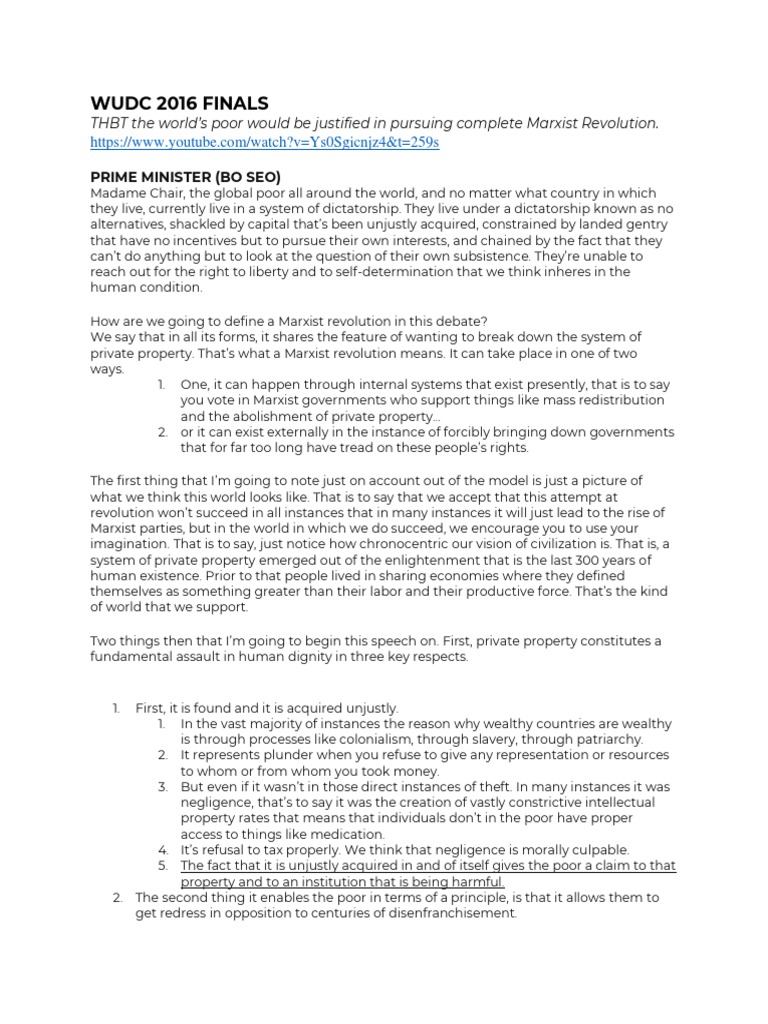 Wudc 2016 PM Speech PDF | PDF