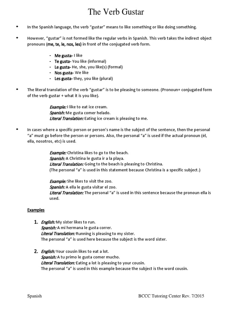 The Verb Gustar PDF | PDF | Language Mechanics | Linguistics