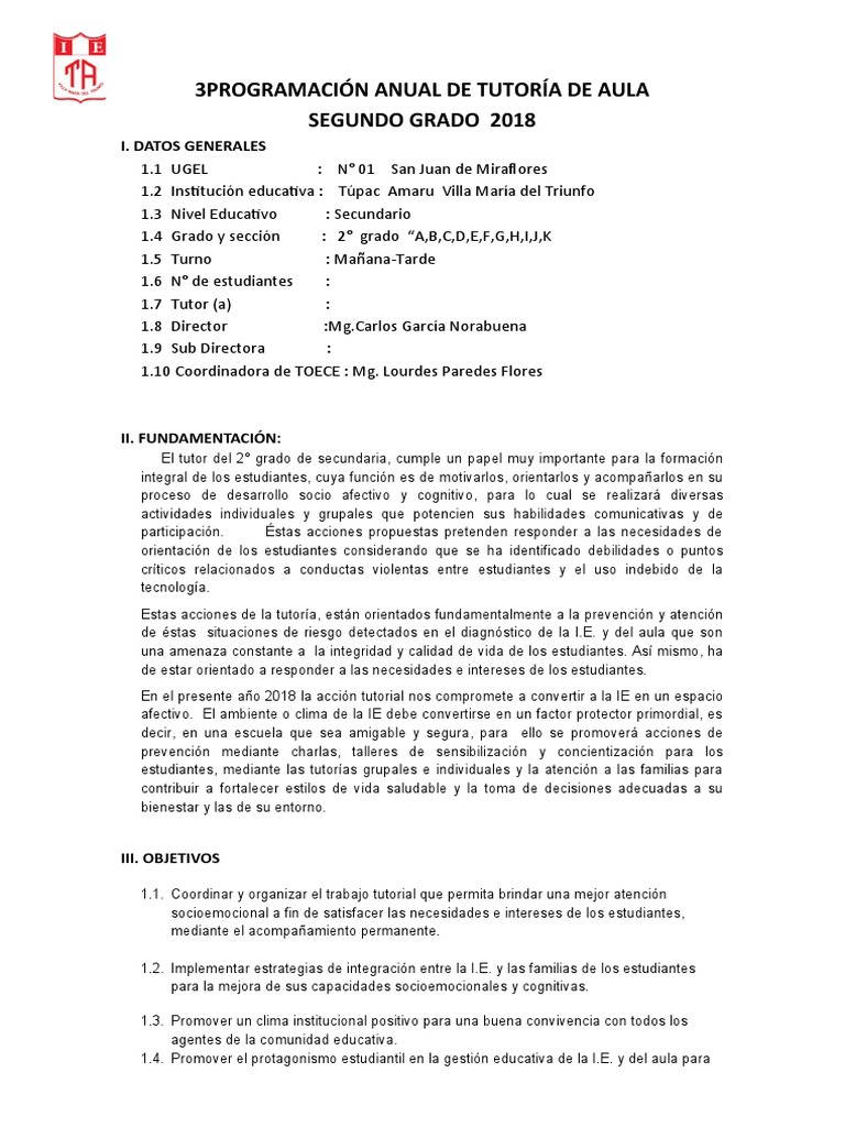 2 - Plan Tutorial de Aula 2do - 2023 | PDF