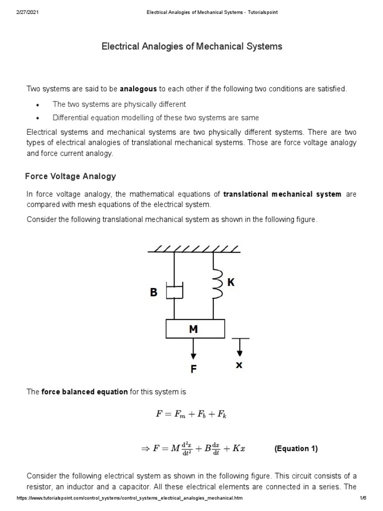 Electrical Analogies of Mechanical Systems PDF | PDF
