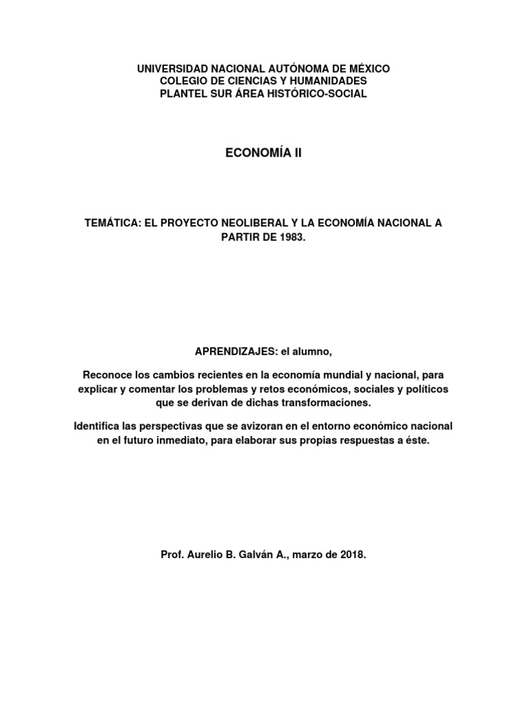 El Proyecto Neoliberal y La Economía Nacional A Partir de 1983 | PDF