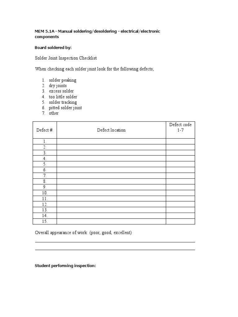 Solder Joint Inspection Sheet | PDF