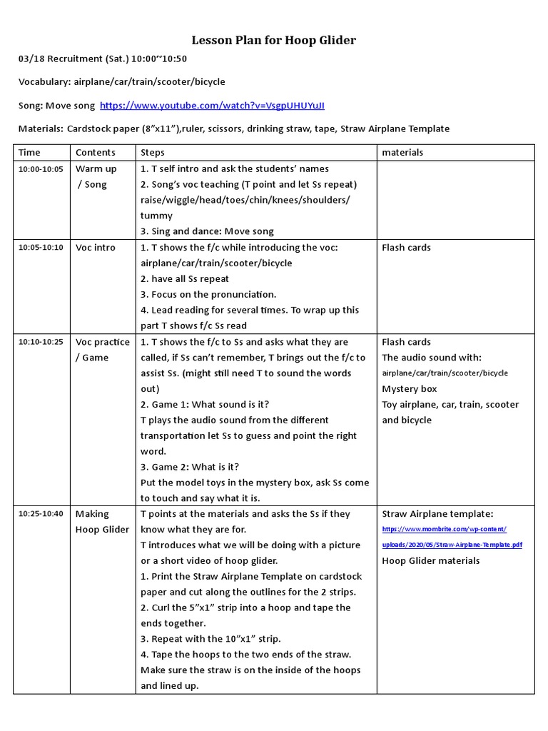 Lesson Plan- Hoop Glider(1) | PDF