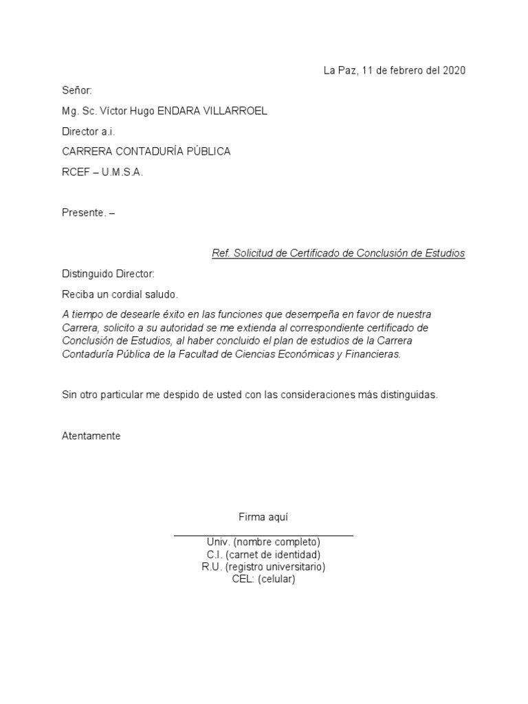 Carta Solicitud de Certificado | PDF