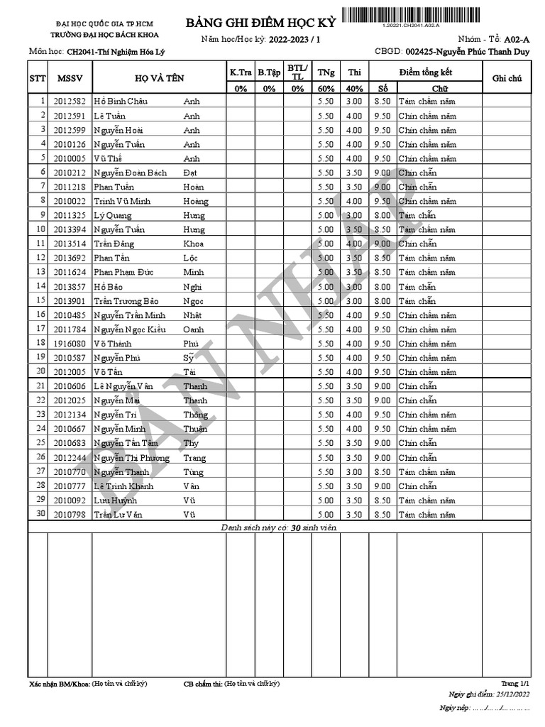 Bang Diem Nhap - 1.20221.CH2041.A02.A PDF | PDF