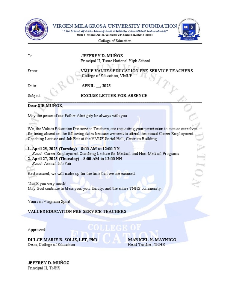 Excuse Letter TNHS | PDF