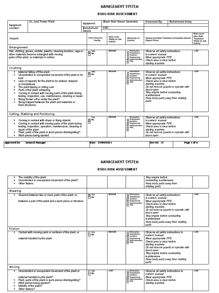 Diesel Generator Hazard Assessment PDF Master Hire | PDF