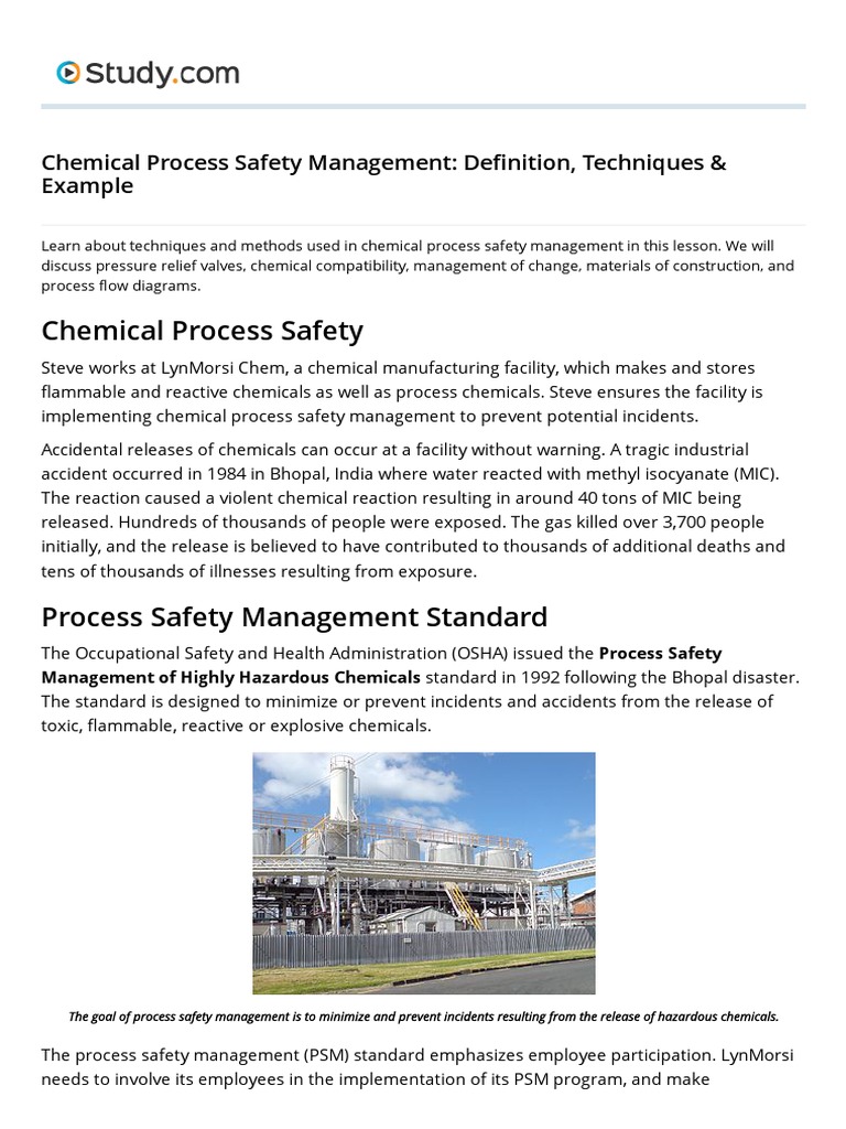 Chemical Process Safety Management - Definition, Techniques & Example ...