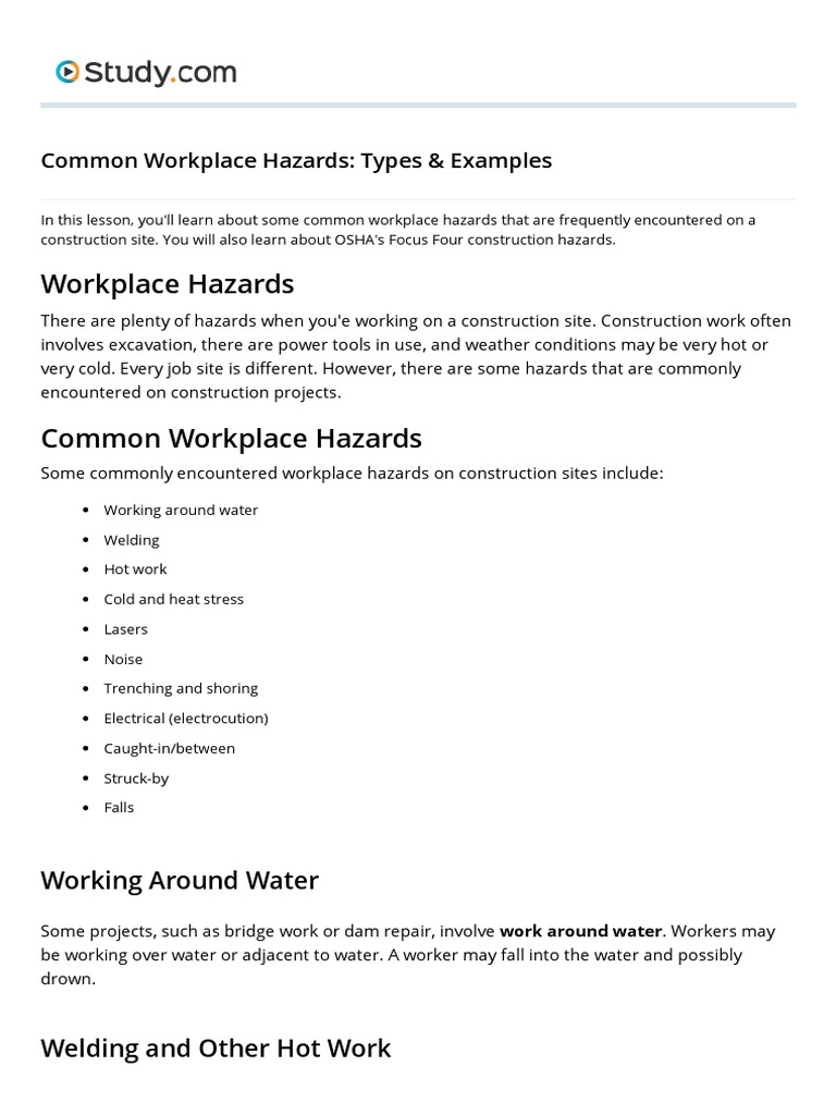 Common Workplace Hazards - Types & Examples | PDF | Hyperthermia | Welding
