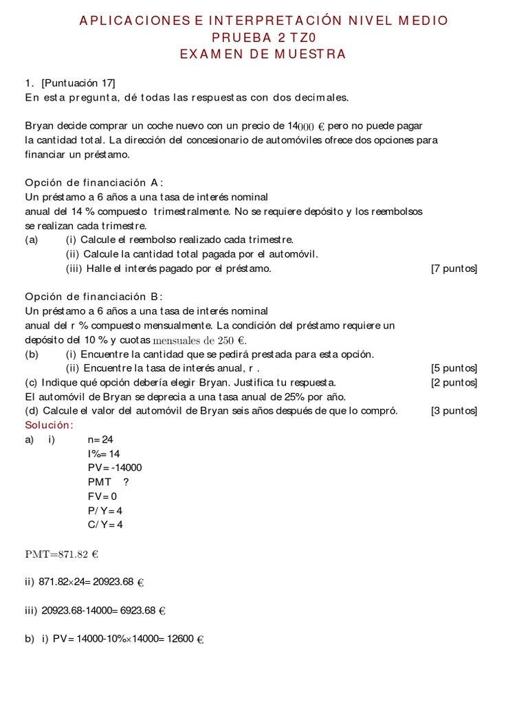 Examen de Muestra MAI NM Prueba 2 TZ0 PDF | PDF | Interés