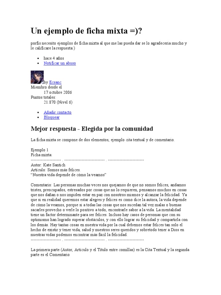 Un Ejemplo de Ficha Mixta | PDF | Felicidad | Conceptos psicologicos