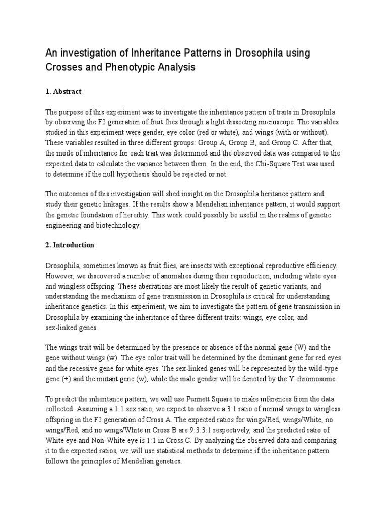 An Investigation of Inheritance Patterns in Drosophila Using Crosses and Phenotypic Analysis PDF ...