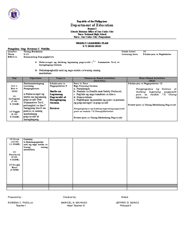 WLP ESP10 Q1Wk.9 2022 2023 | PDF