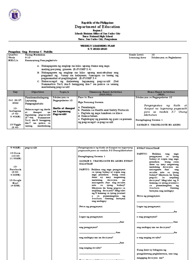 WLP ESP10 Q1Wk.8 9 2022 2023 | PDF