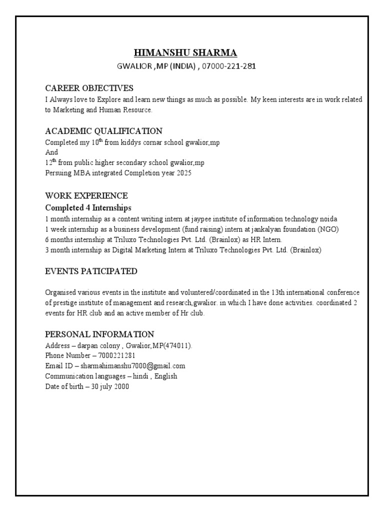 Himanshu Sharma CV | PDF